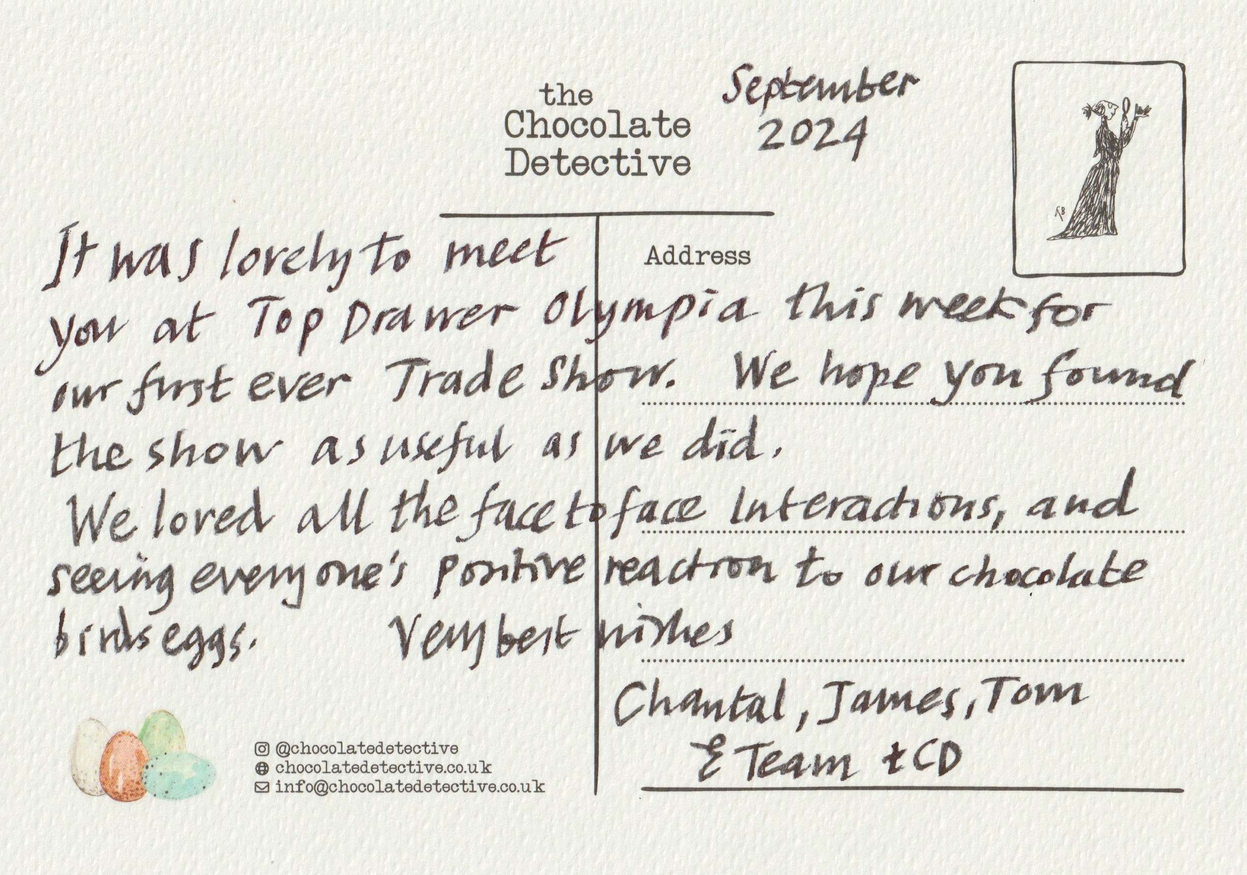 top drawer postcard 1 – the Chocolate Detective